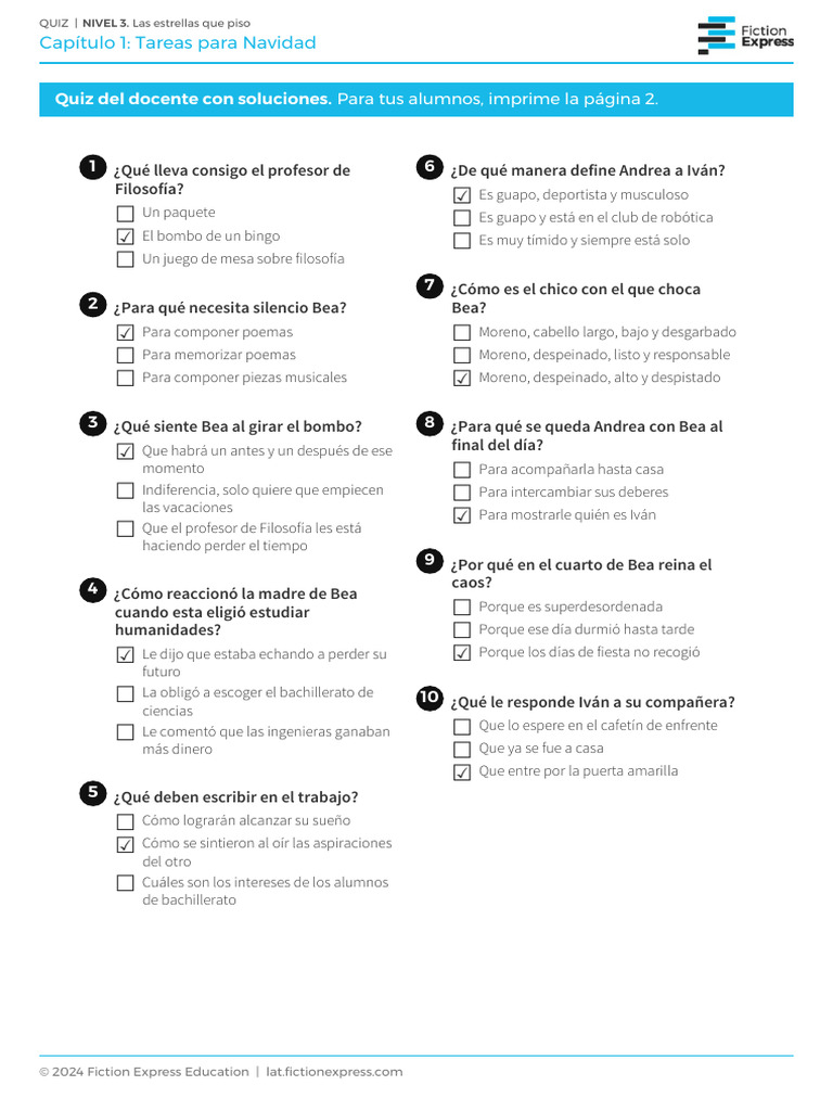 Quiz Las Estrellas Que Piso Capitulo 1 | PDF