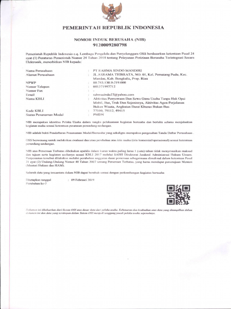 Contoh NIB dan Izin Usaha Online | PDF | Pengelolaan Keuangan & Uang