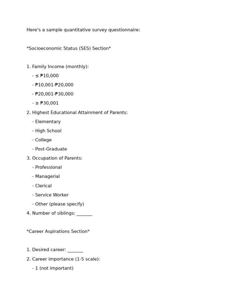 Survey Questionnaire | PDF