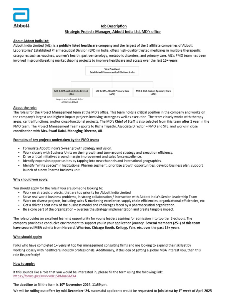 Abbott - JD - Strategic Projects Manager | PDF | Abbott Laboratories ...