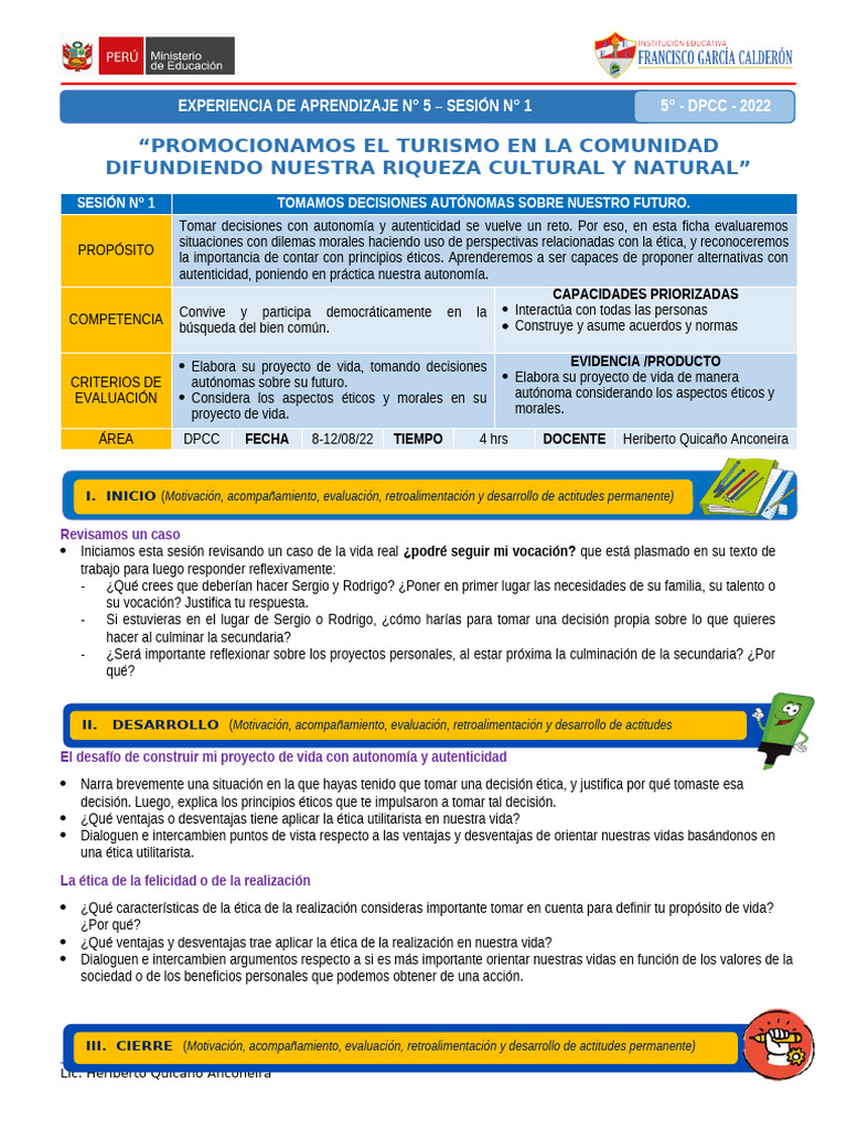 Exp.5 - Actividad N° 1 - 5° DPCC | PDF | Evaluación | Autonomía