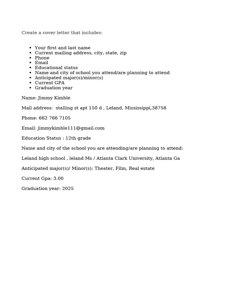 Jimmy Kimble CoverLetterApplication | PDF | Politics