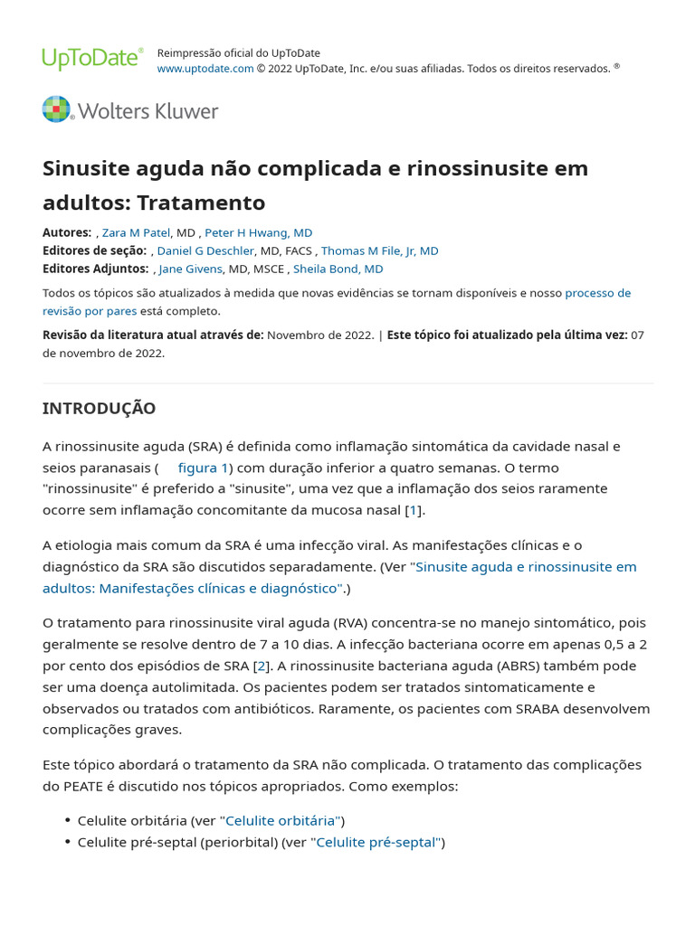 Sinusite Aguda Não Complicada e Rinossinusite em Adultos - Uptodate ...