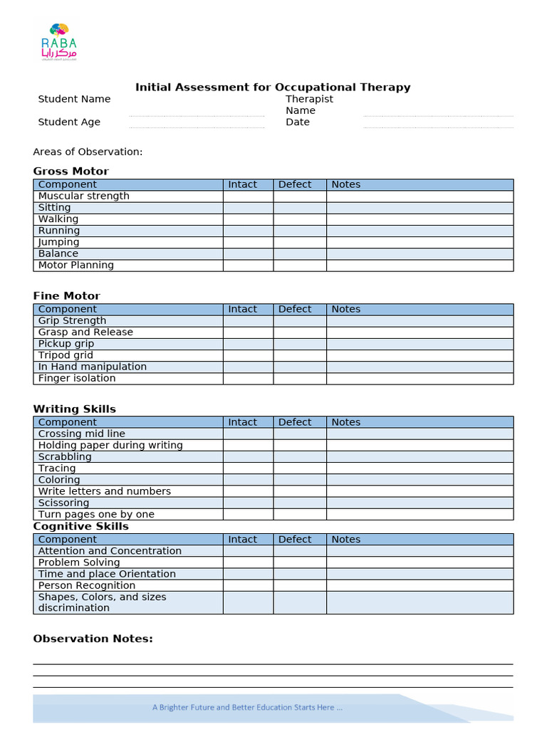 Initial Assessment OT | PDF | Career & Growth