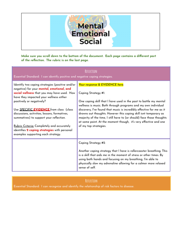 Mental, Emotional, Social Unit 3 Portfolio | PDF | Anxiety | Goal