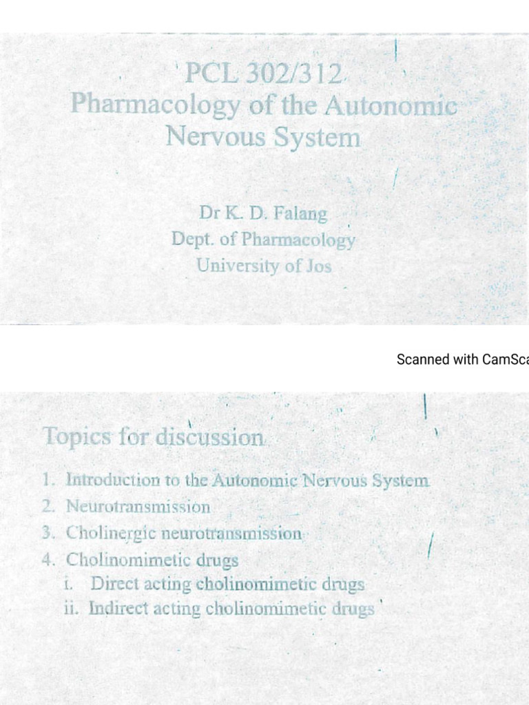 Introduction To Pharmacology of The ANS (Dr. Falang) | PDF