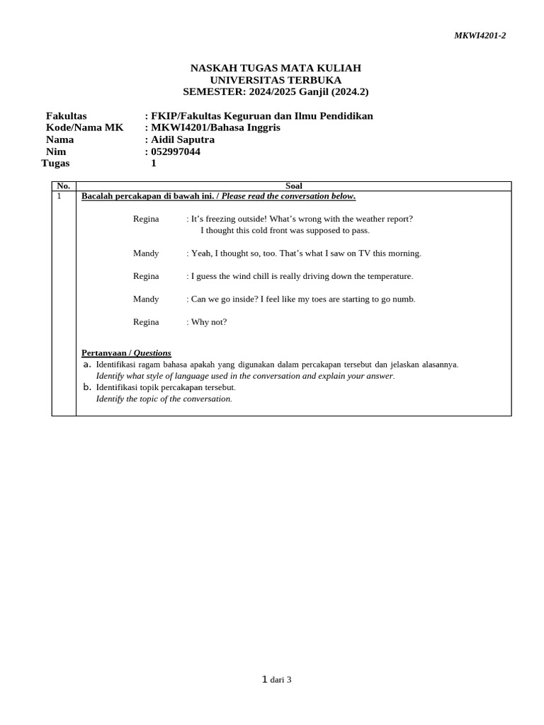 Mkwi 4201 | PDF | Indonesian Language | Human Communication