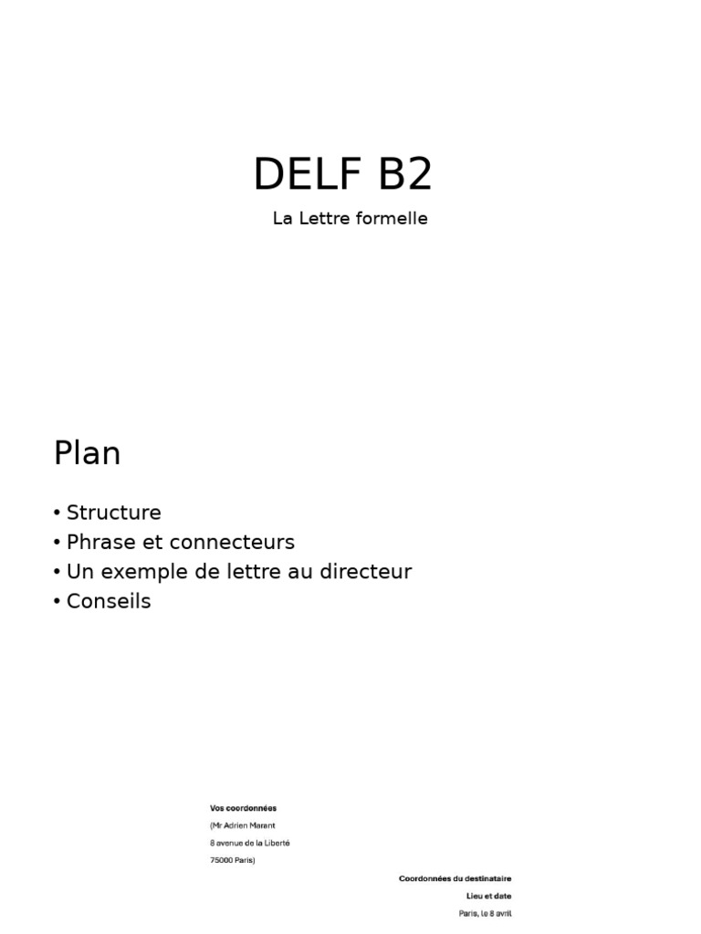 Exemple de lettre formelle DELF B2 | PDF | Évolution de carrière