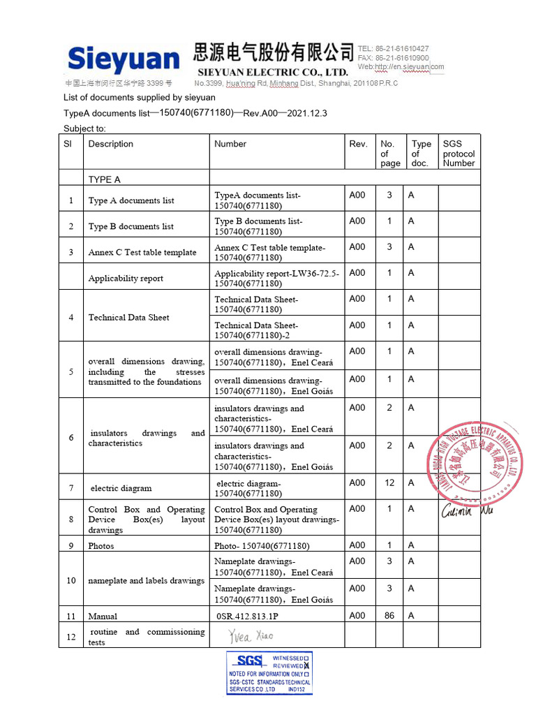 Sieyuan Type A Document List | PDF | Electrical Engineering