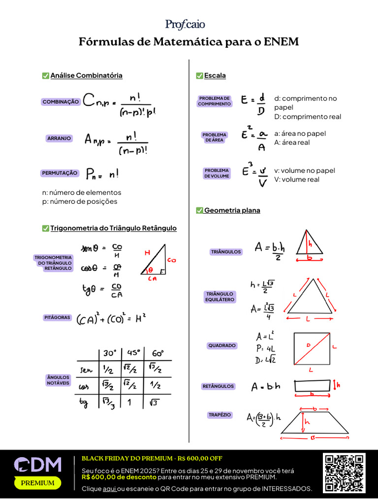 Fórmulas de Matemática para o ENEM | PDF | Triângulo | Trigonometria