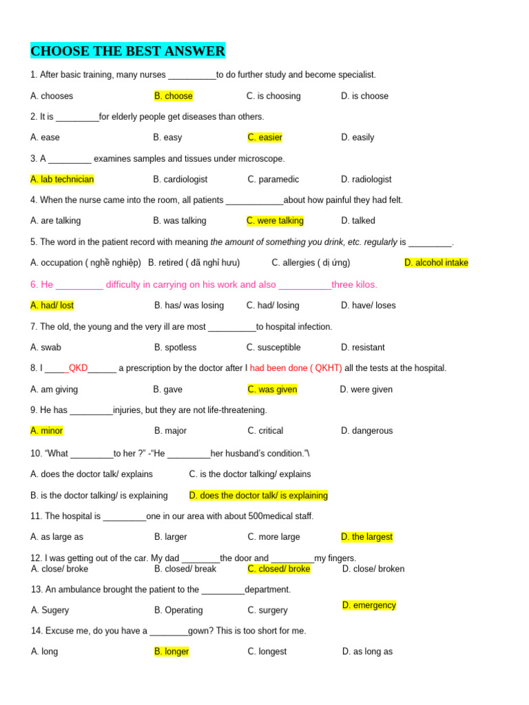 CHOOSE THE BEST ANSWER Photo | PDF | Pathology | Medicine