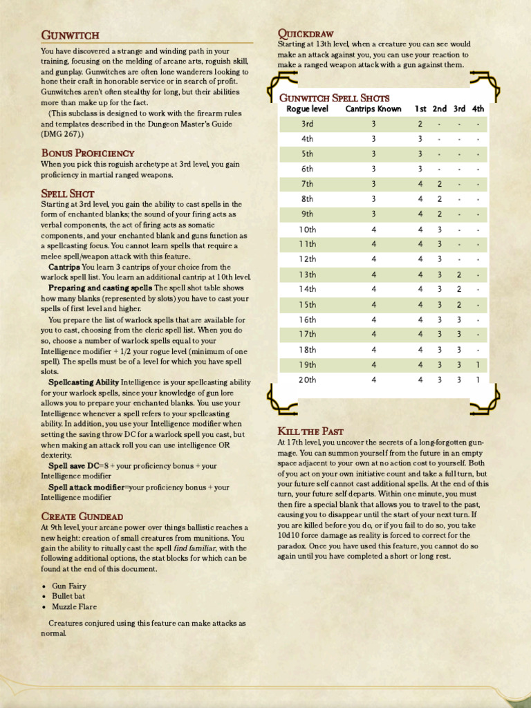 Gunwitch (Rogue Subclass) - GM Binder | PDF
