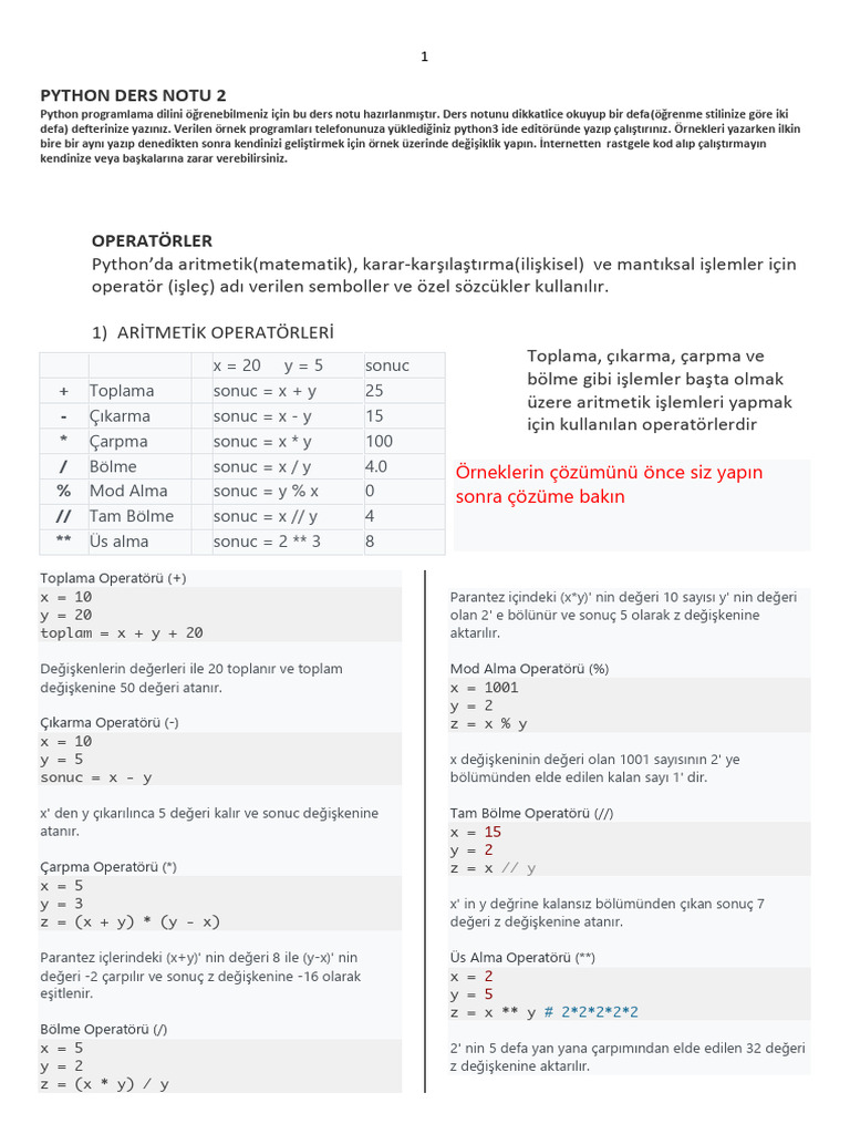 Python Ders Notu2 | PDF