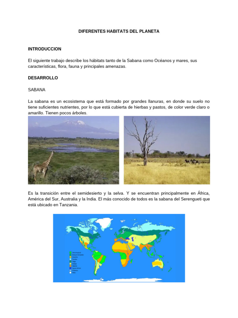 Hábitats: Sabana y Océanos | PDF | Sabana | Habitat