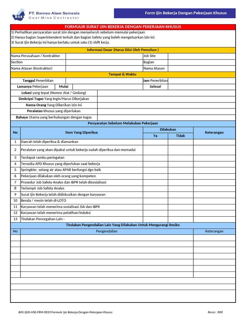 Formulir Ijin Kerja Khusus dan Prosedur | PDF