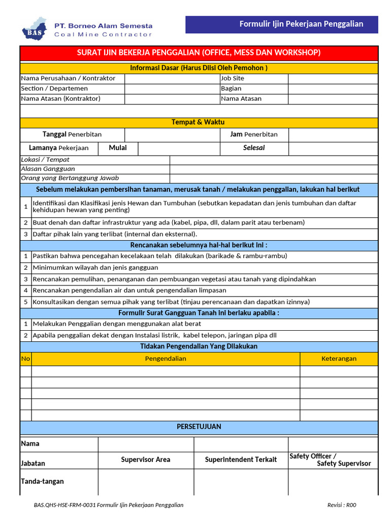 Formulir Ijin Penggalian Kerja | PDF