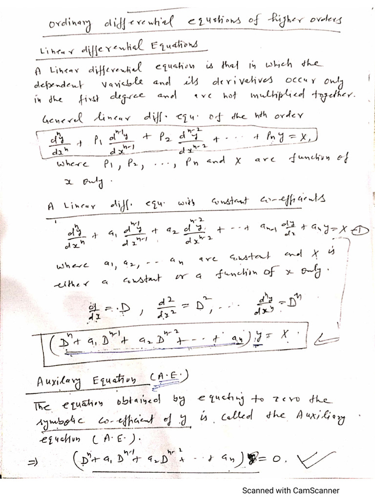 Ordinary Differential Equations of Higher Order | PDF