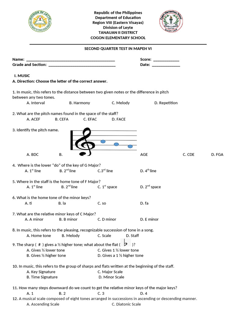 2nd Periodical Test in MAPEH | PDF | Scale (Music) | Compost