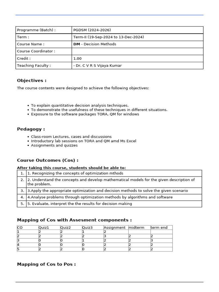 Decisions Methods Outline | PDF | Linear Programming | Mathematical Optimization