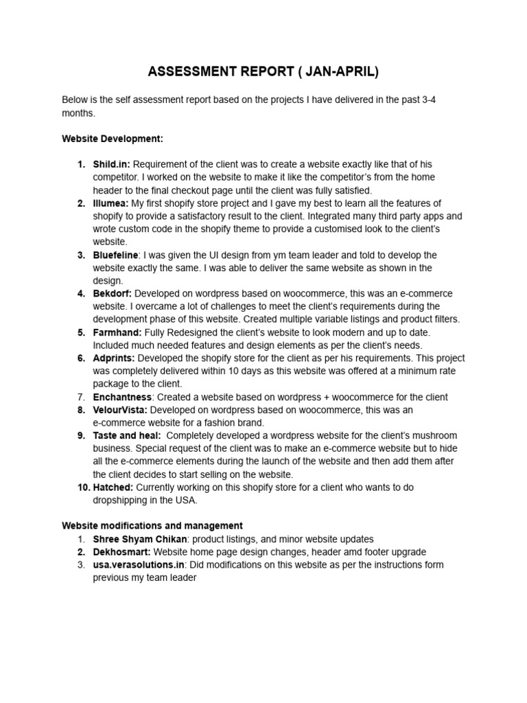 Assessment Report (Jan-April) | PDF | Word Press | Computing