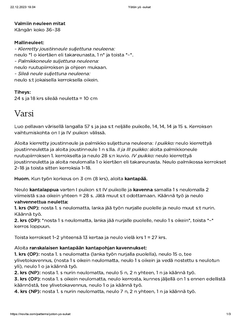 Yötön Yö - Sukat | PDF