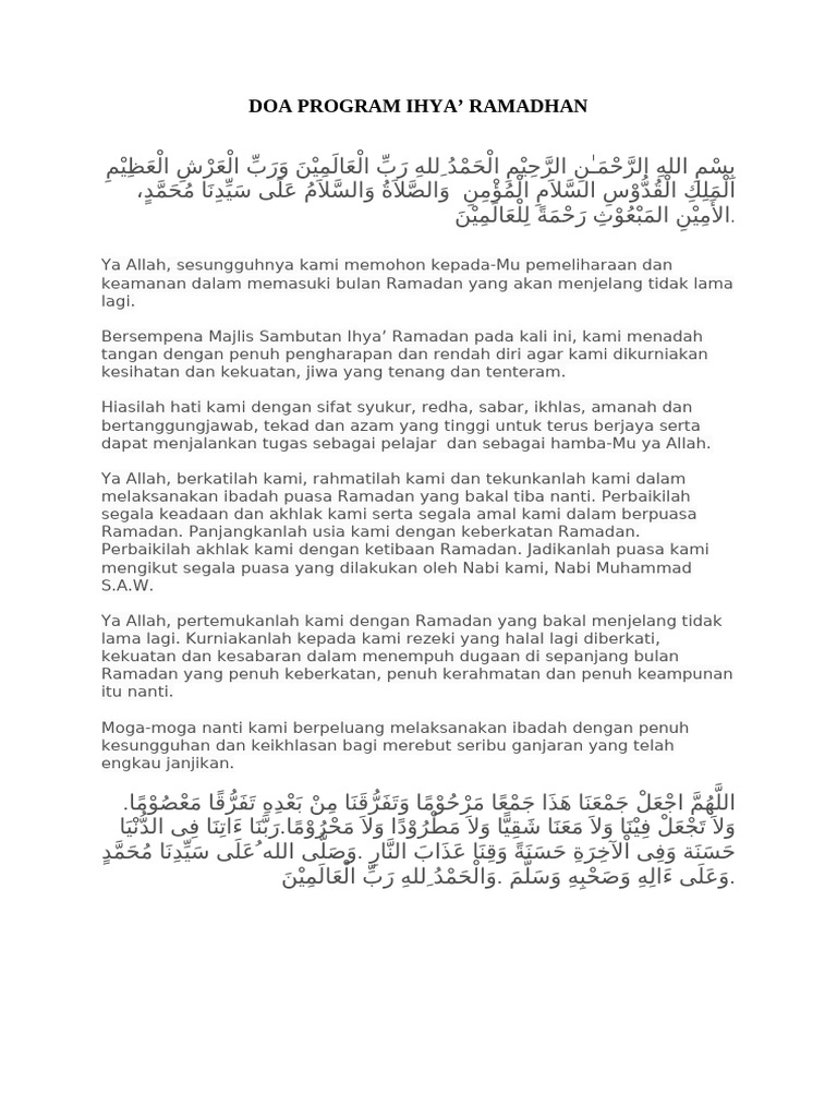 DOA PROGRAM IHYA | PDF