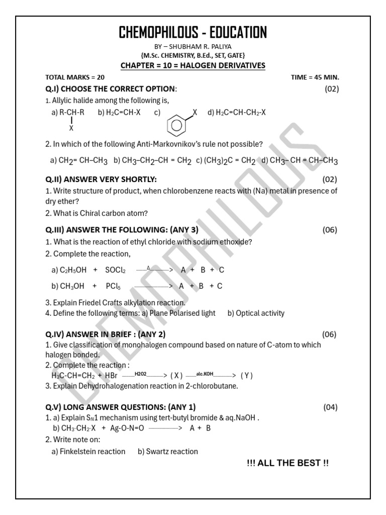 Halogen Derivative Test | PDF