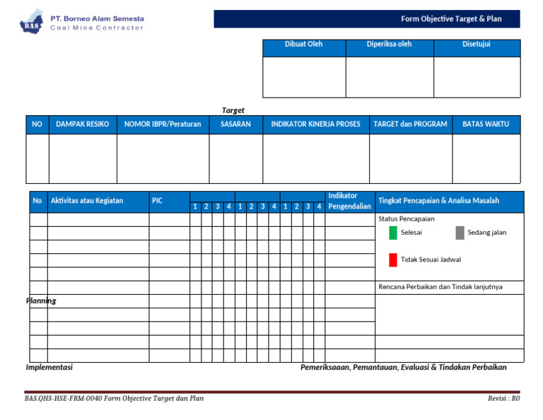 BAS - QHS-HSE-FRM-0040 Form Objective Target Dan Program | PDF
