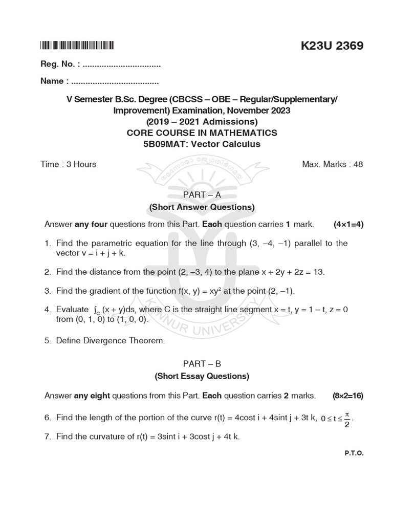 5B09 MAT Vector Calculus | PDF | Mathematical Physics | Calculus