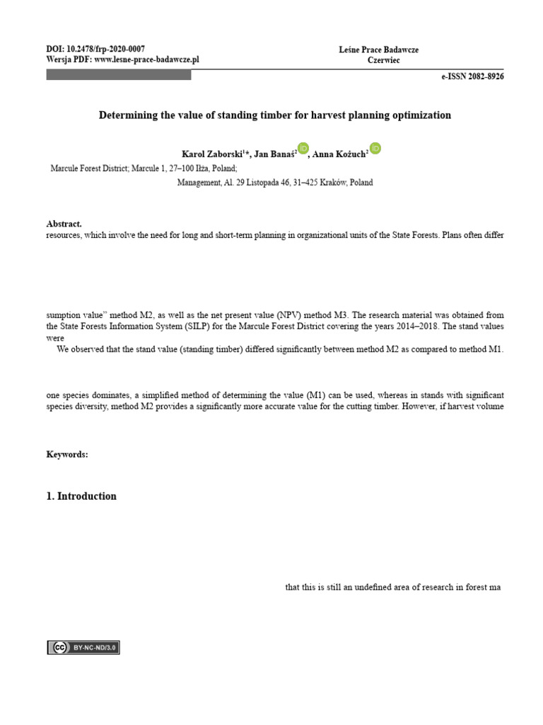 2020 Karol Zaborski - Determining The Value of Standing Timber For ...