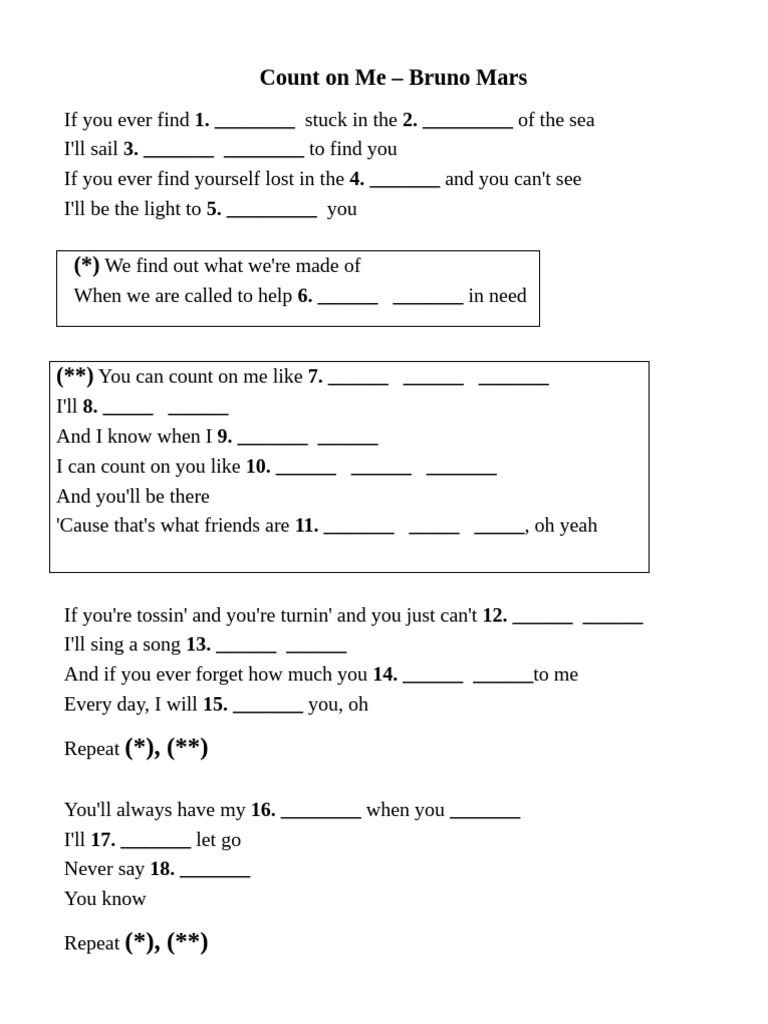 Lyrics Analysis of "Count on Me" by Bruno Mars | PDF