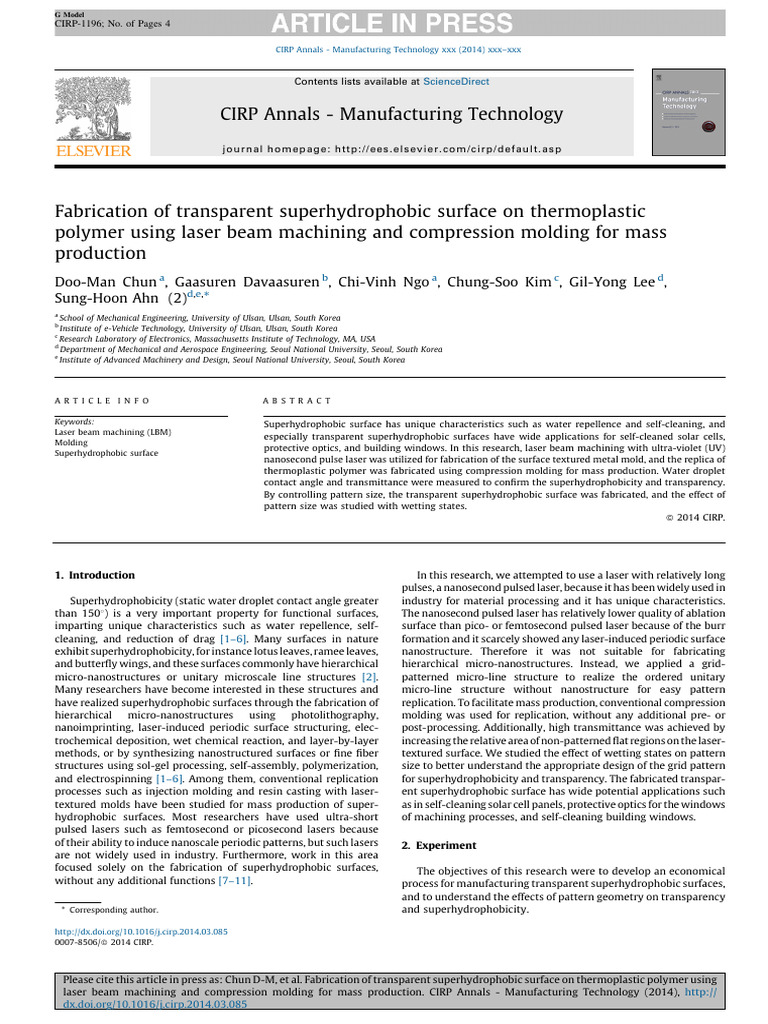 Cirp Annals - Manufacturing Technology | PDF | Wetting | Hydrophobe