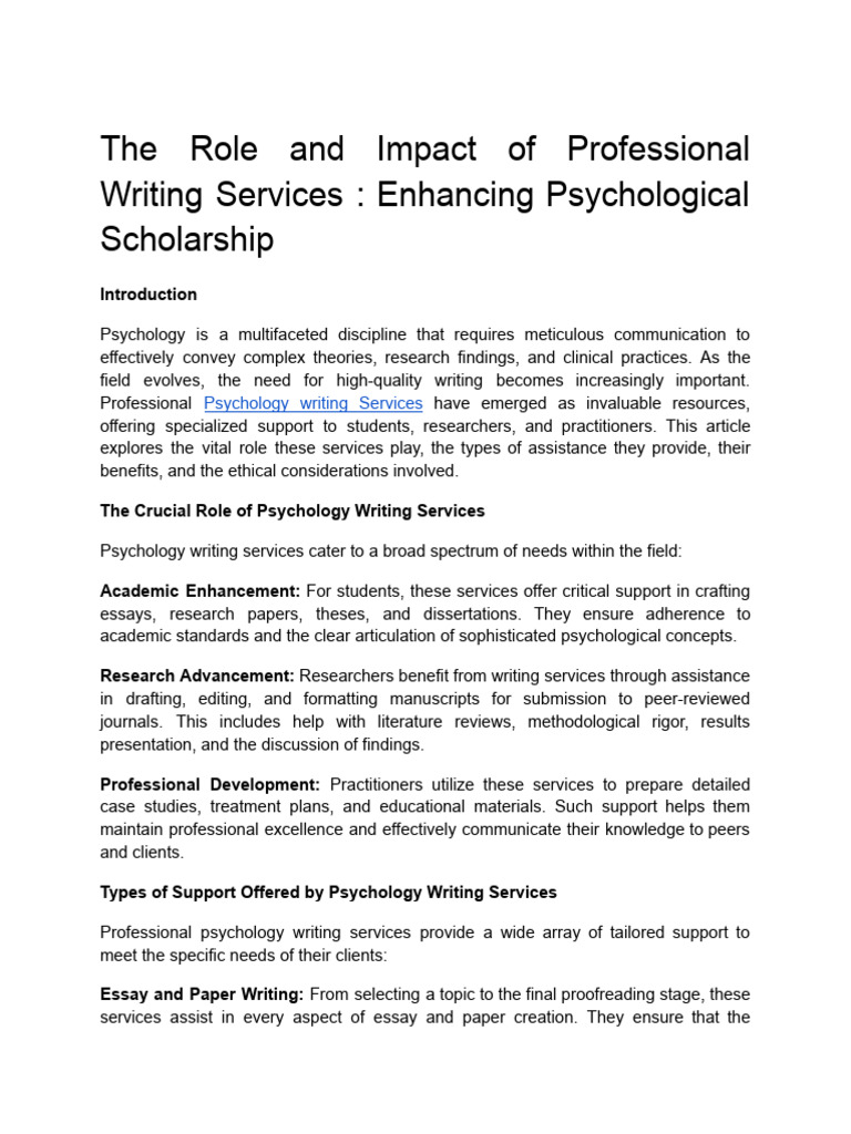 Psychology Writing Services | PDF | Psychology | Editing