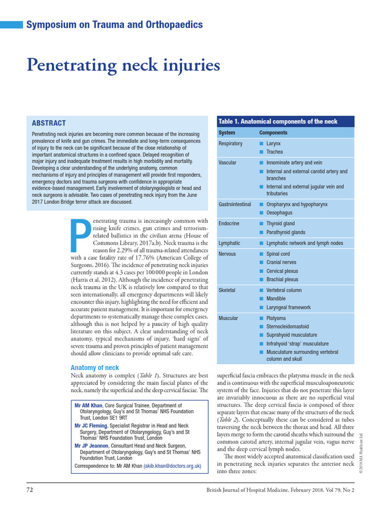 17) Penetrating Neck Injuries | PDF | Neck | Clinical Medicine