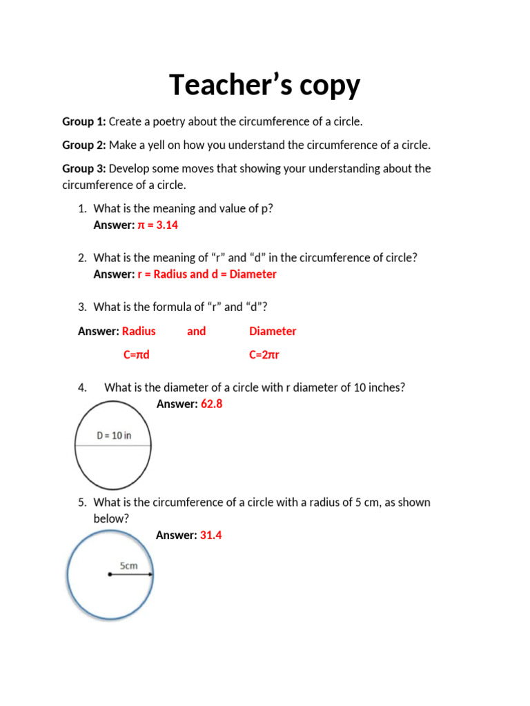 Understanding Circle Circumference Activities | PDF | Language Arts ...