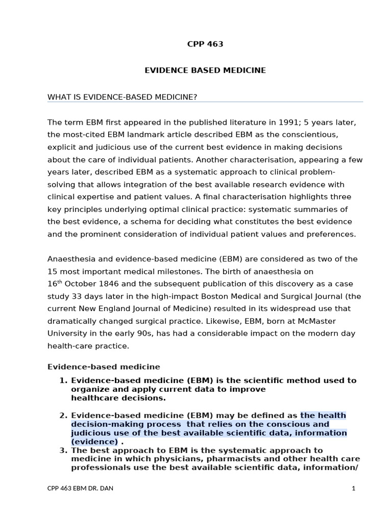 CPP 463 Lecture Notes Evidence Based Medicine | PDF | Evidence Based ...