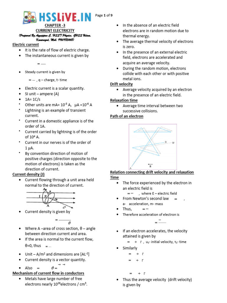 Hsslive XII Physics CH 3 Current Electricity | PDF | Electrical Resistivity And Conductivity ...