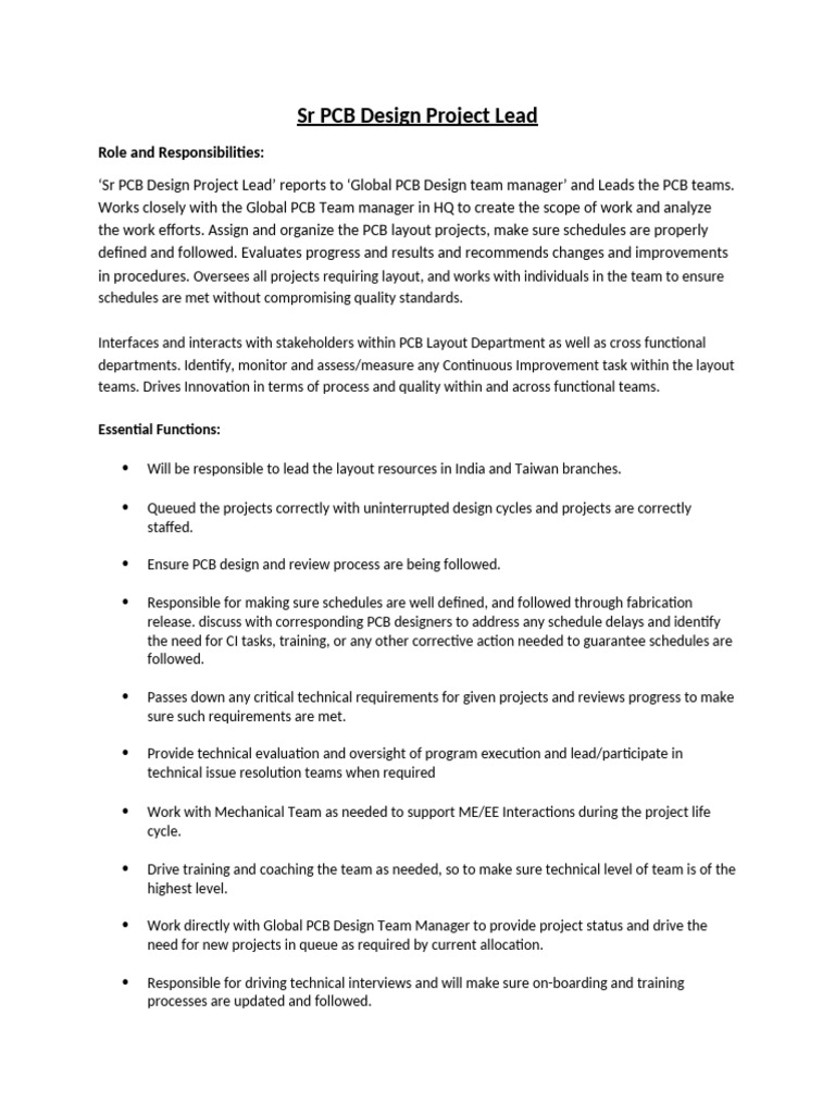 Sr PCB Design Project Lead Role | PDF | Leadership | Social Psychology