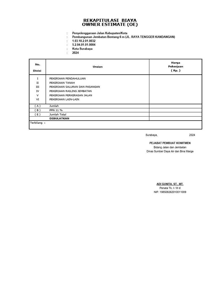REKAP OE Jembatan Tengger R2 | PDF