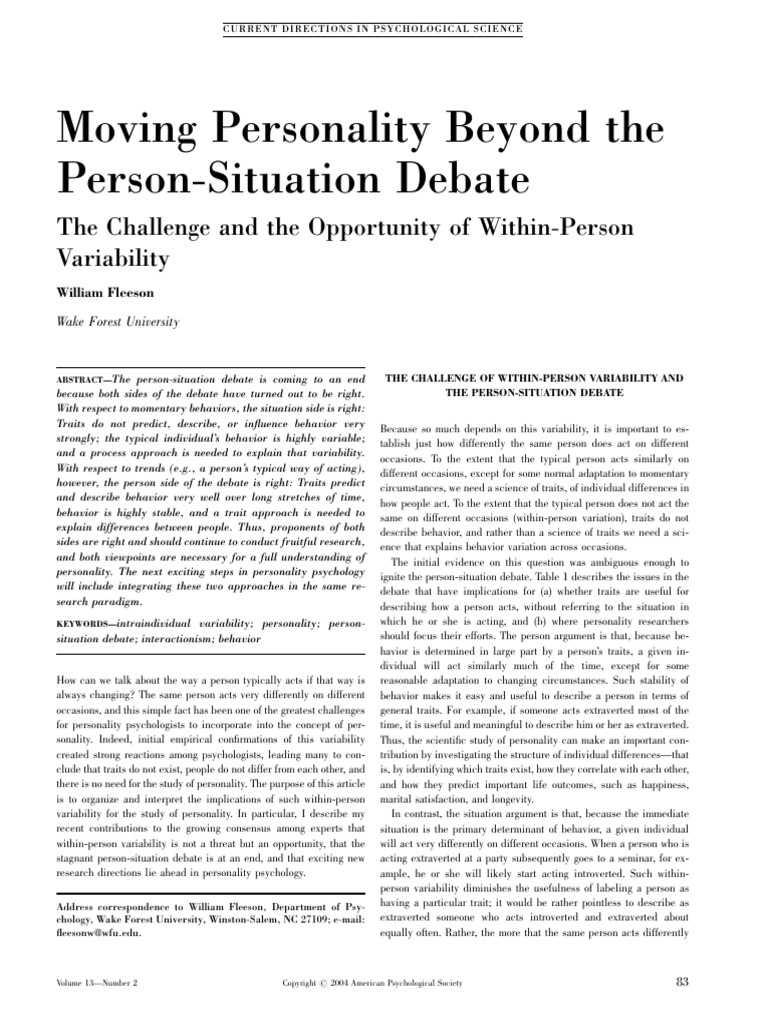 Fleeson 2004 - PersonSituation | PDF | Extraversion And Introversion ...