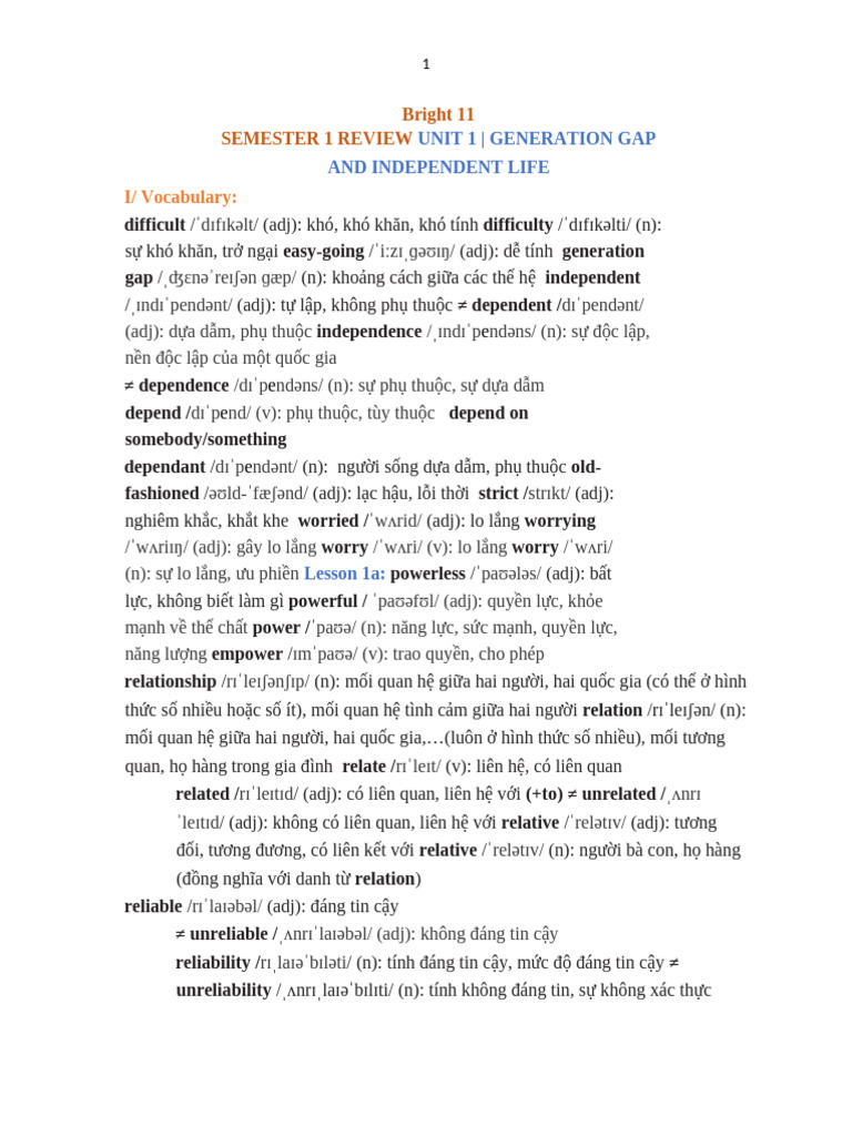 TA11 BRIGHT REVIEW - Docx Unit1-2nguyen | PDF