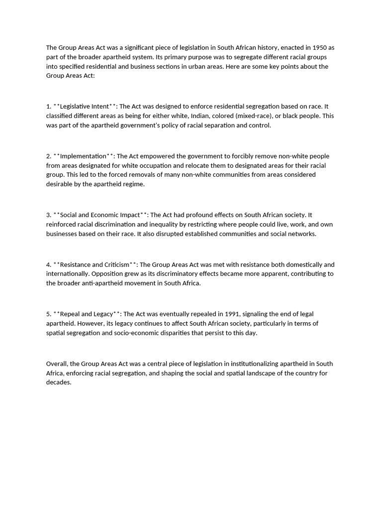 Impact of the Group Areas Act of 1950 | PDF | Politics | Law