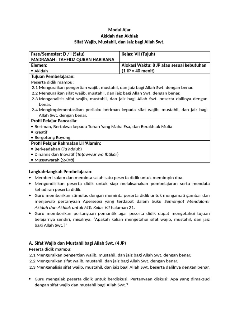 Semangat Mendalami Akidah & Akhlak Mts Kls.7 - Km-Ma (Modul Ajar) - Ma Akidah Akhlak Kelas 7 ...