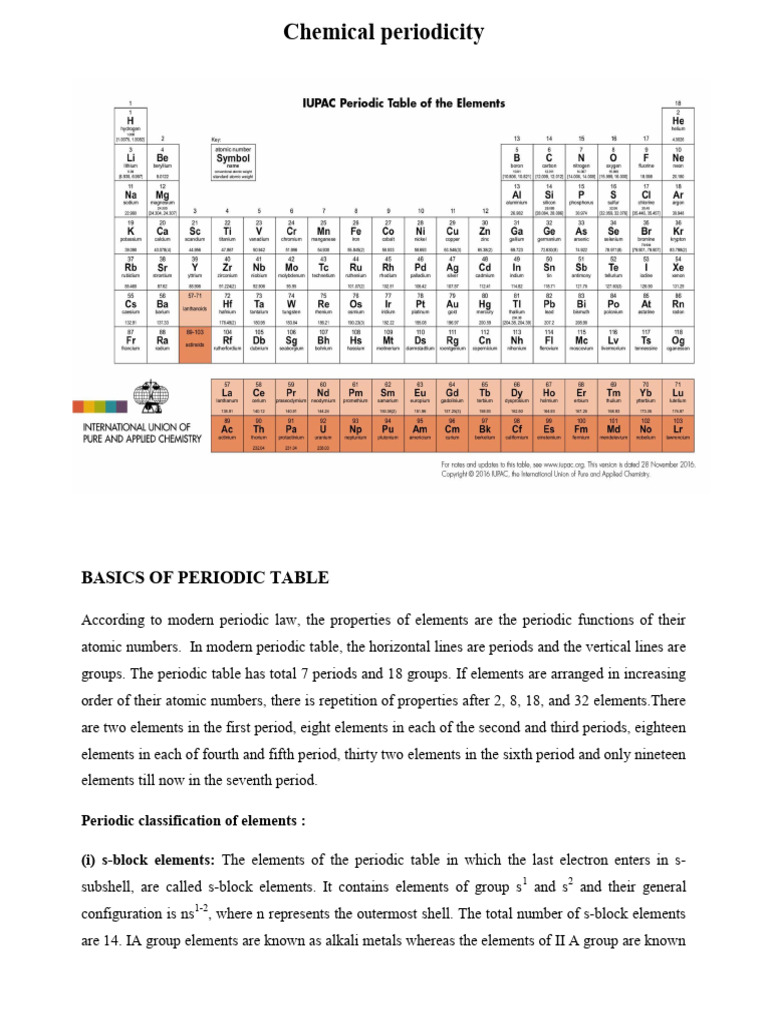 Chemical Periodicity Lecture 1 Sem 2 CC 3 HP | PDF | Periodic Table ...