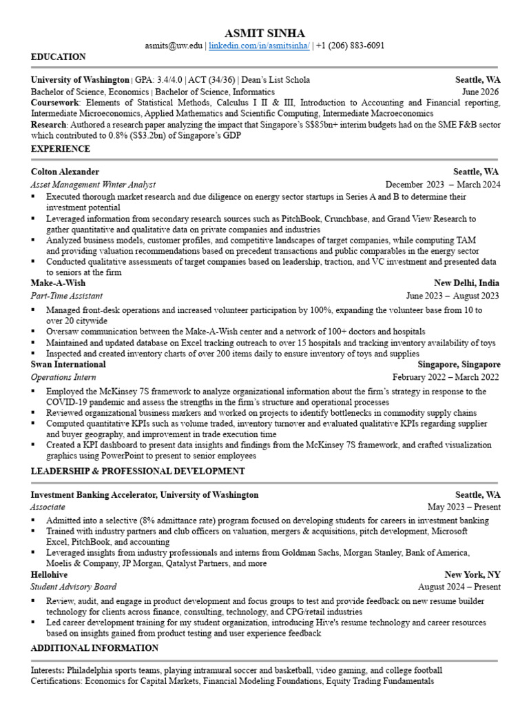 Asmit Sinha Resume | PDF | Investment Banking | Private Sector