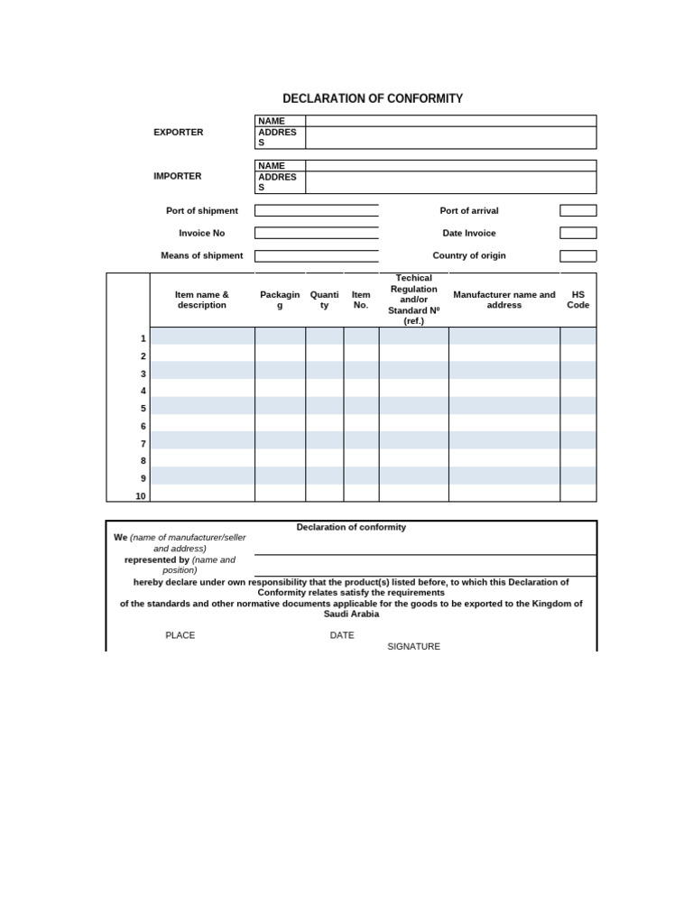 Certificate of Conformity Declaration | PDF