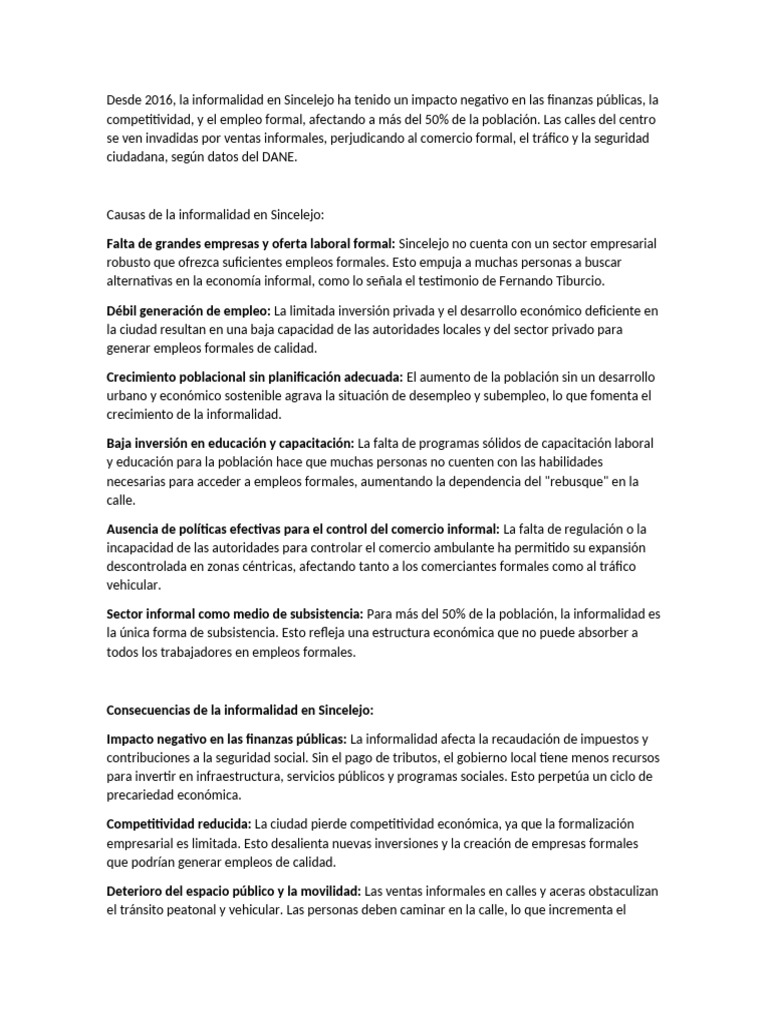 Causas y Consecuencias de La Informalidad | PDF | Empleo | Desigualdad económica