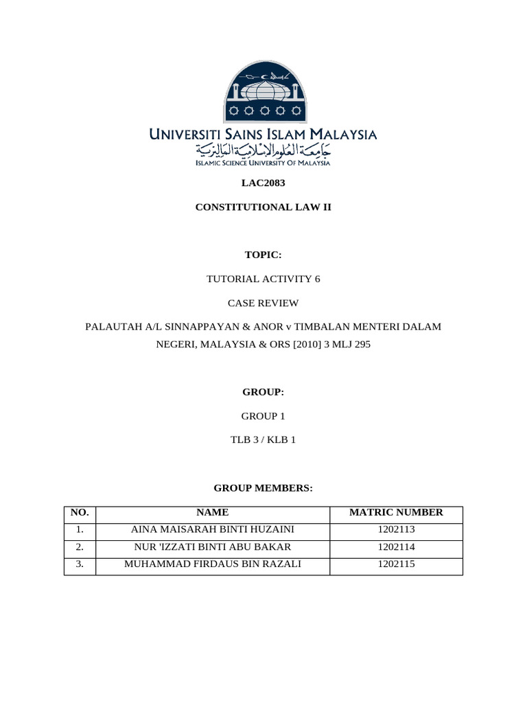 Tutorial Activity 6 (Group 1 - TLB 3) | PDF | Double Jeopardy | Right ...