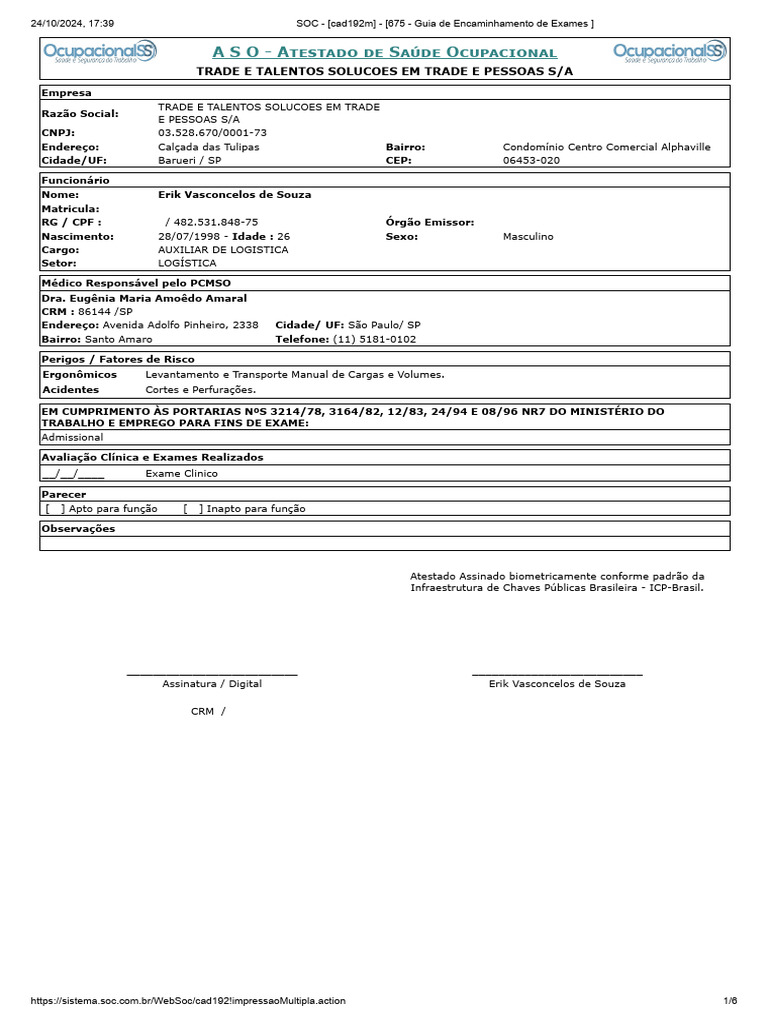 Erik Vasconcelos de Souza - Guia de Encaminhamento de Exames) | PDF | Medicina Clínica ...