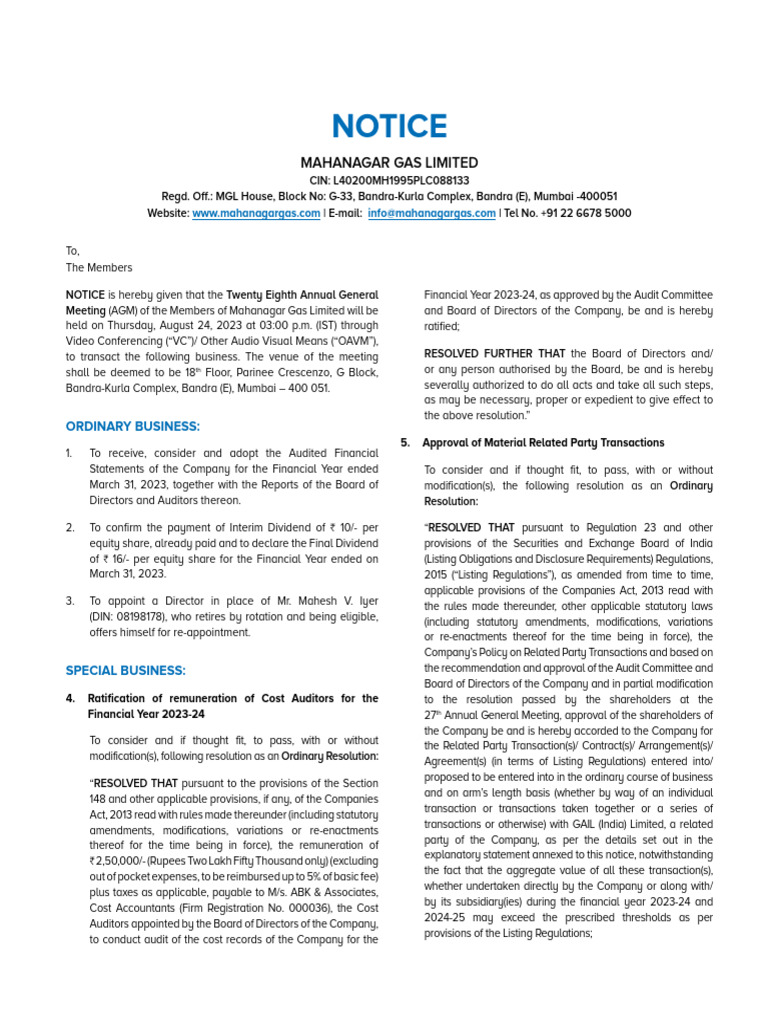 MGL Notice | PDF | Dividend | Taxes